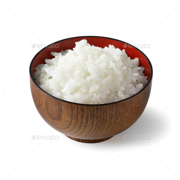 Traditional Japanese bowl with white rice Stock Photo by picturepartners