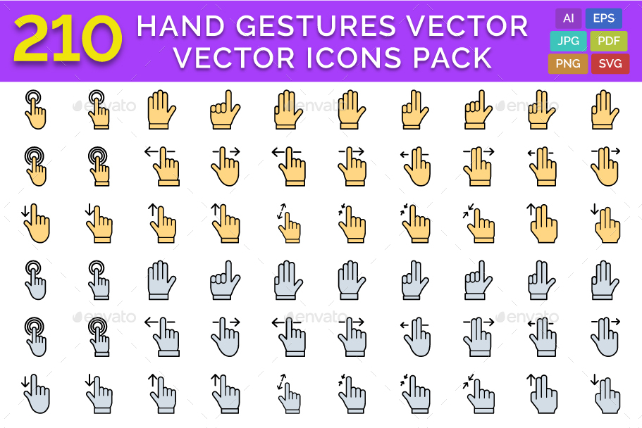 210 Hand Gesture Vector Icons Pack, Icons | GraphicRiver