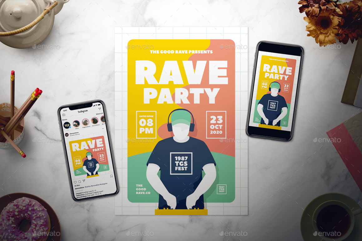 Rave Party Flyer Set, Print Templates | GraphicRiver