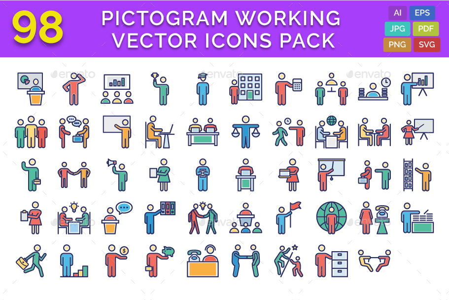98 Pictogram Working Vector Icons Pack by ranksolgraphics | GraphicRiver