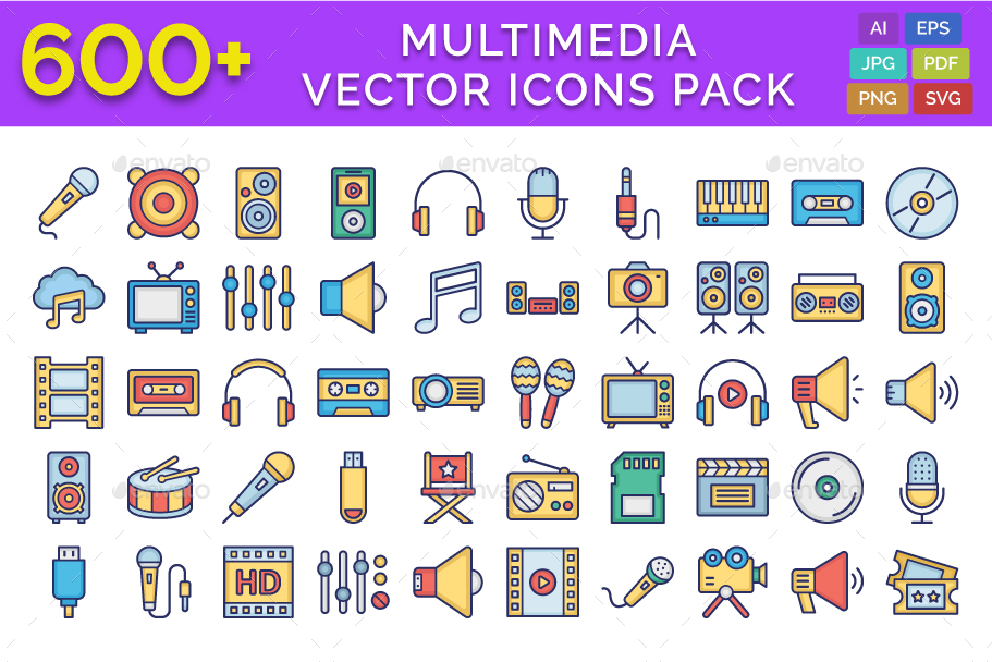 600+ Multimedia Vector Icons Pack, Icons | GraphicRiver