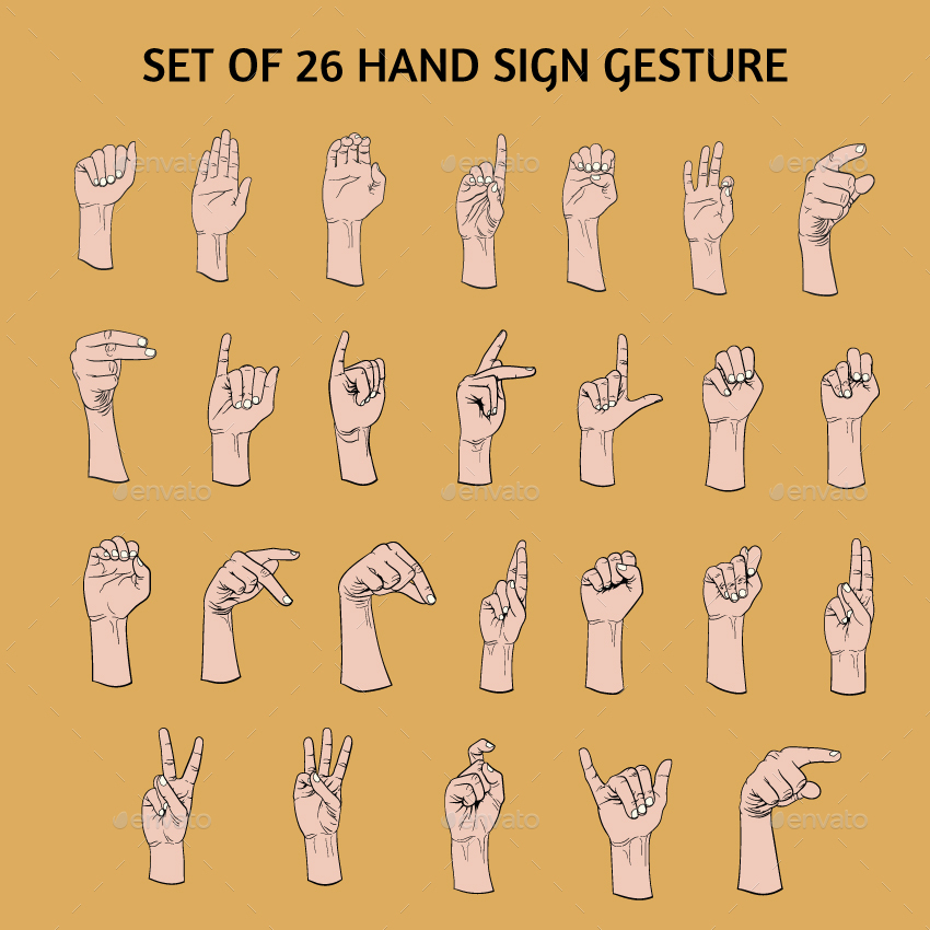 Set of 26 Hand Sign Gesture, Vectors | GraphicRiver