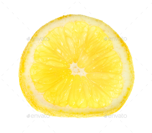 thin slice of fresh lemon lit from behind isolated Stock Photo by vvoennyy