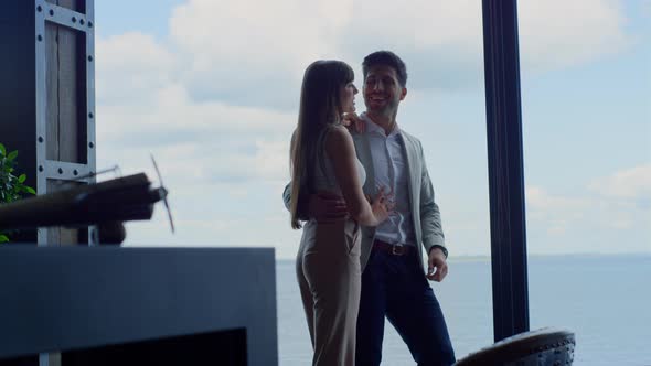 People in Love Flirting Touching Sea View Luxury Hotel, Stock Footage