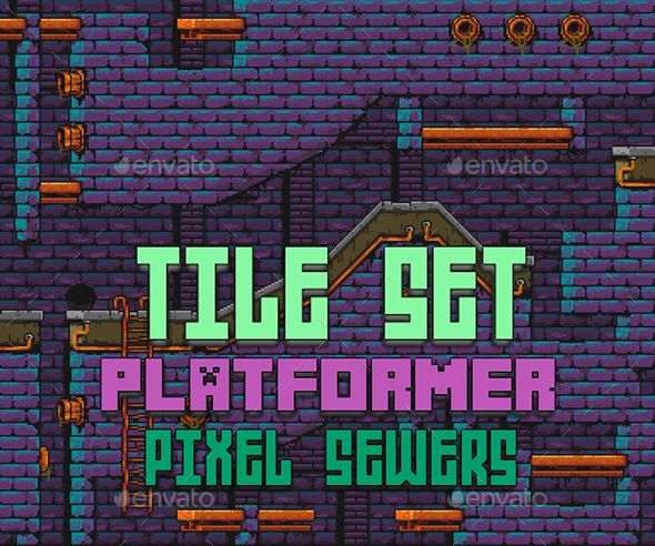 Platformer Tile Set - Sewers V1 - Pixel Art, Game Assets | GraphicRiver