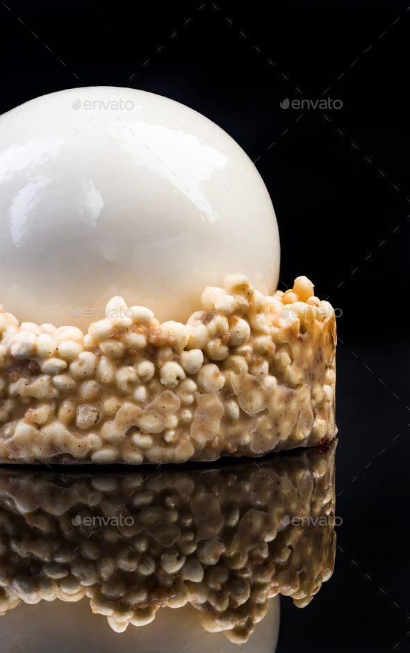 Artisan Monoportion Patisserie Dessert Cake on Black Reflective Stock ...