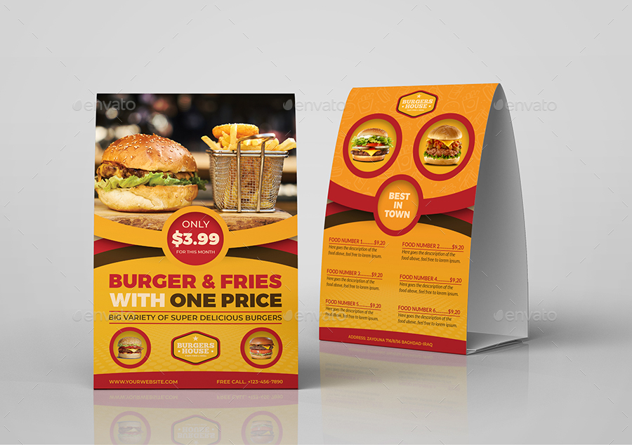 Burger Restaurant Table Tent Template Vol.4, Print Templates | GraphicRiver