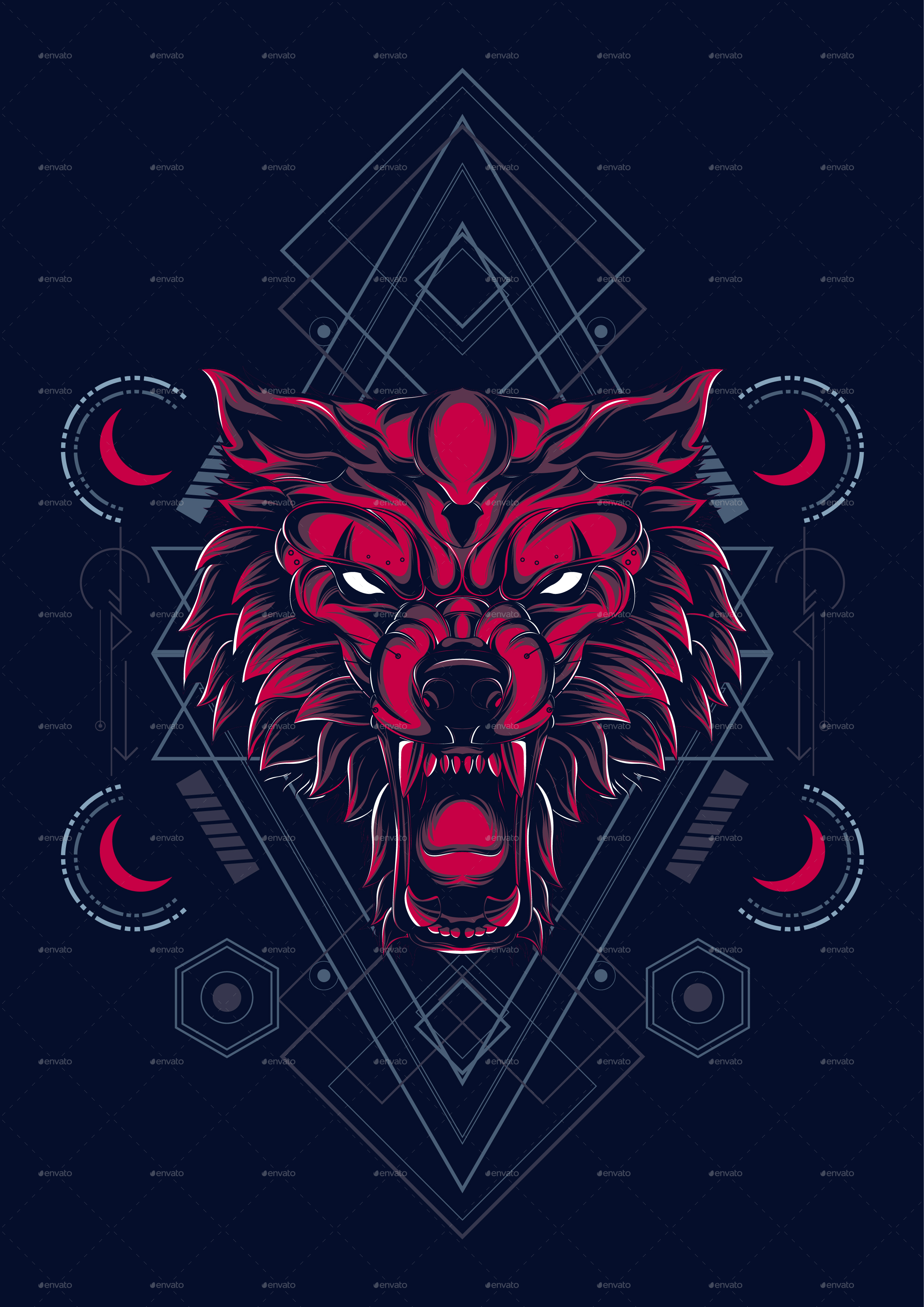 Red Wolf Sacred Geometry, Vectors | GraphicRiver