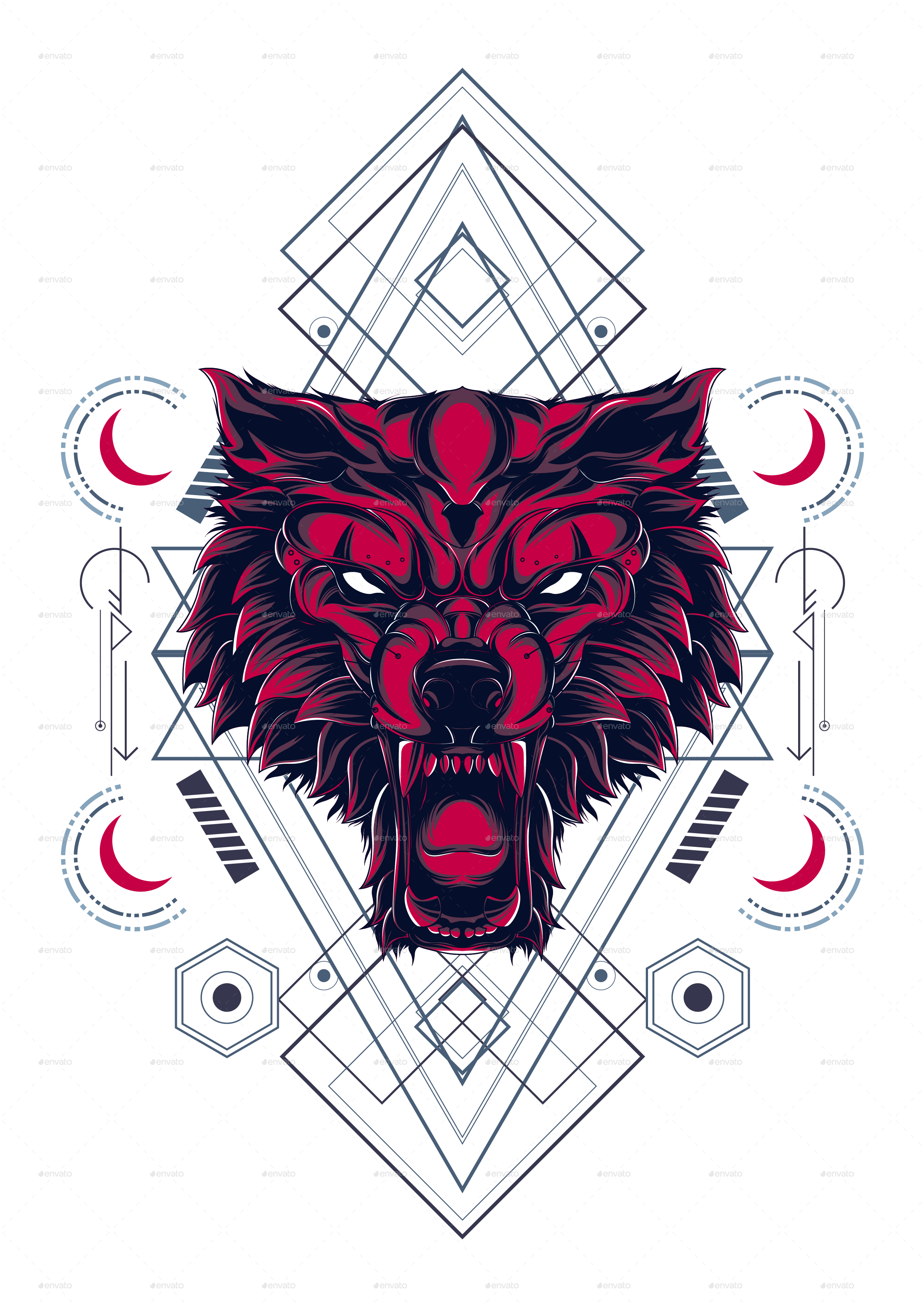 Red Wolf Sacred Geometry, Vectors | GraphicRiver