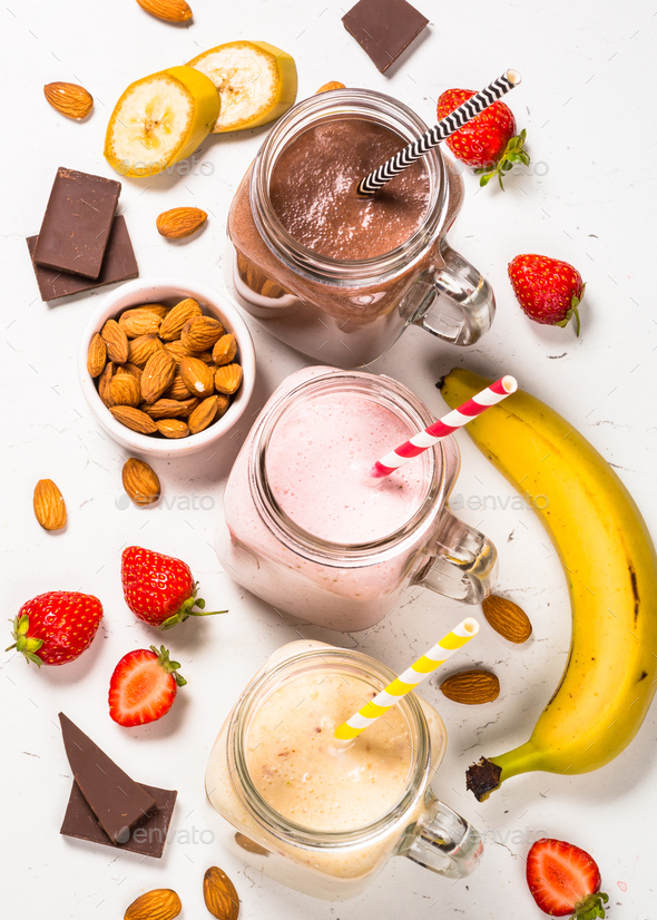 Set of milkshakes in mason jars Stock Photo by Nadianb | PhotoDune