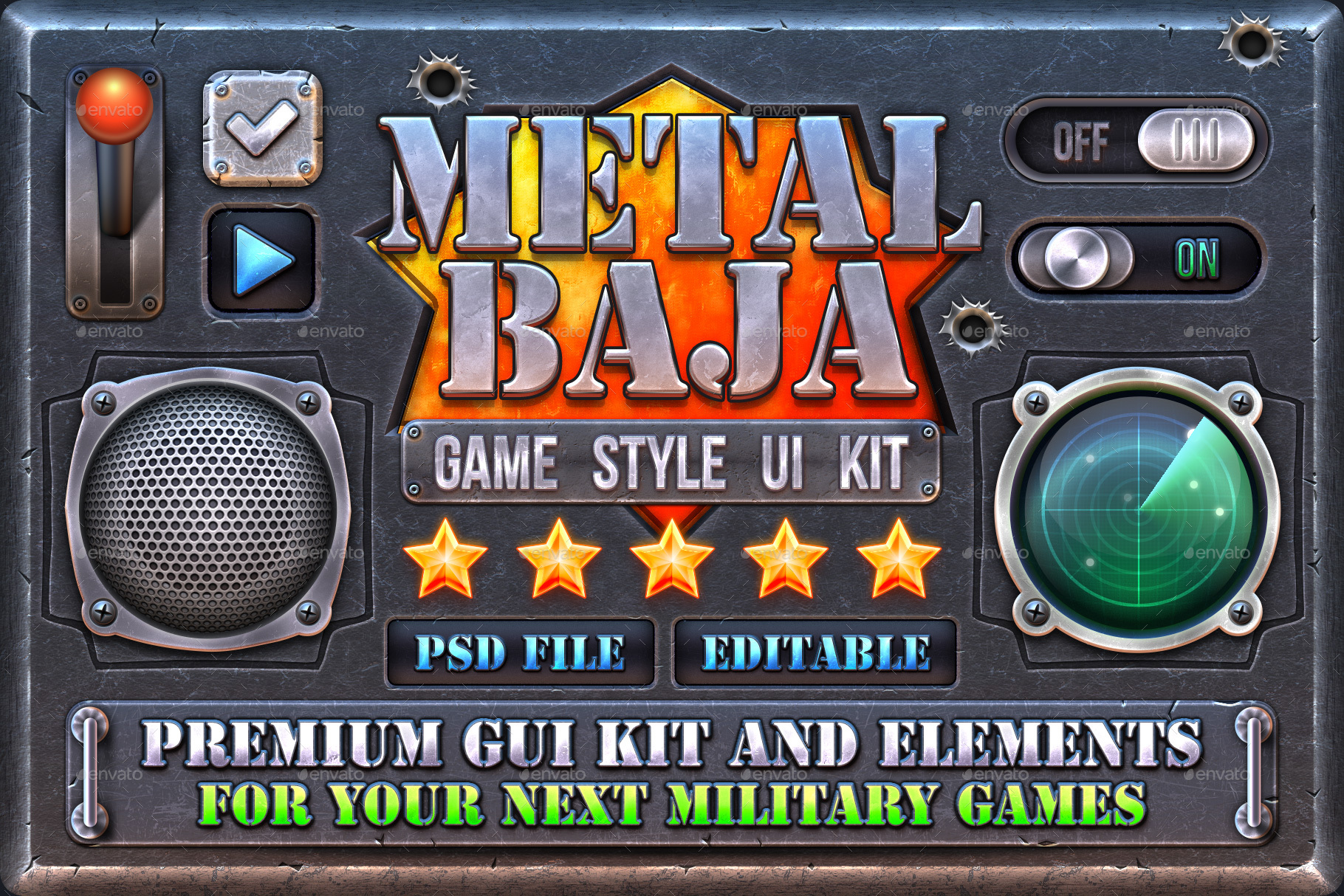 Metal Baja: Military Game GUI Kit, Web Elements | GraphicRiver