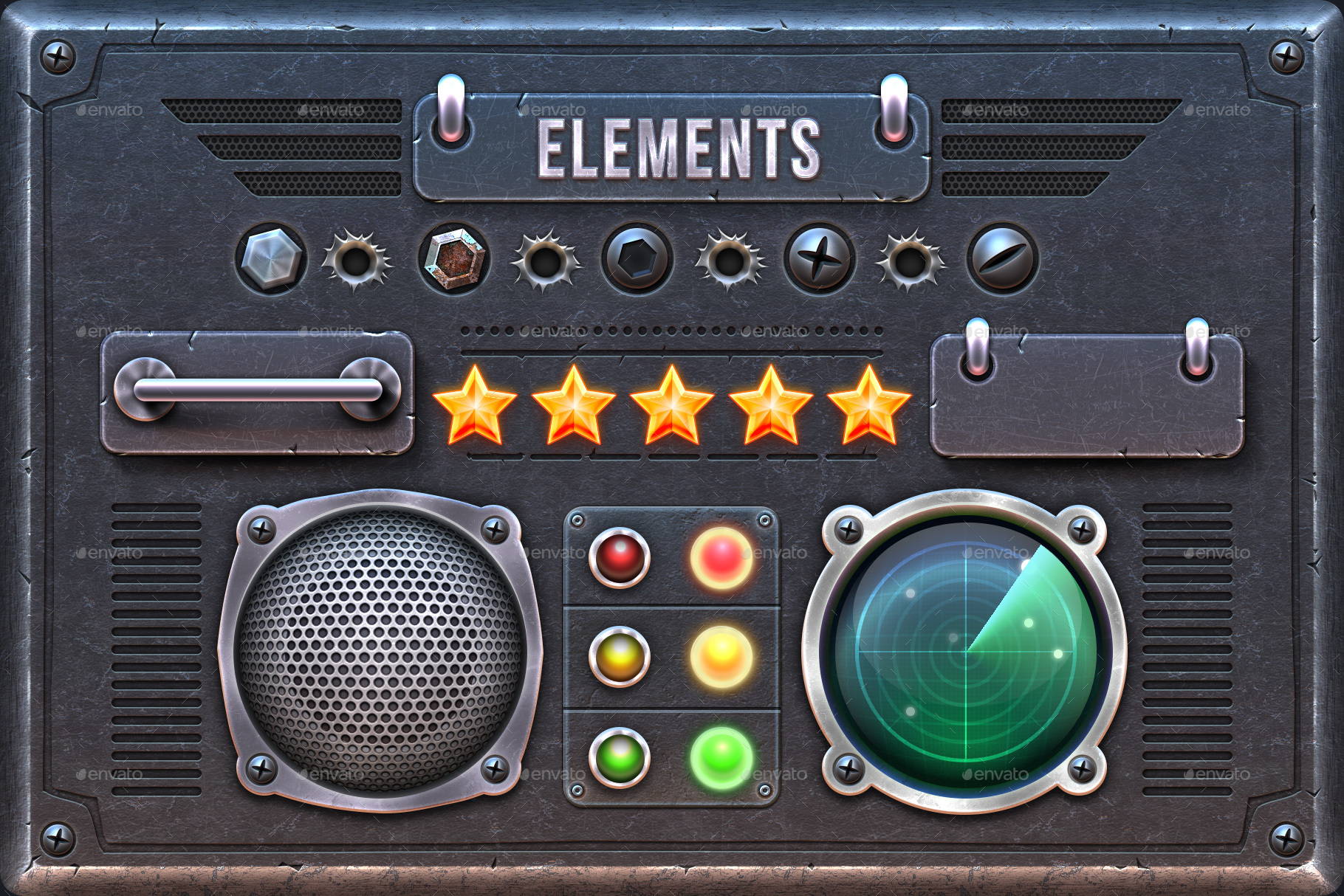 Metal Baja: Military Game GUI Kit, Web Elements | GraphicRiver