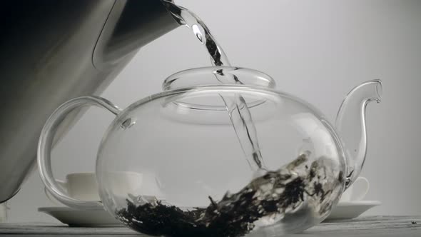 Pouring Boiling Water Into a Teapot with Black Tea, Stock Footage ...