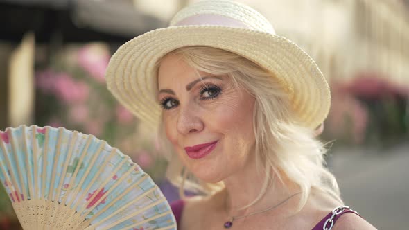 Headshot Portrait Smiling Charming Adult Blond Woman with Hazel Eyes in ...