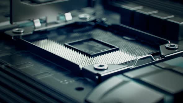 Empty CPU socket or slot in the motherboard of desktop or server ...