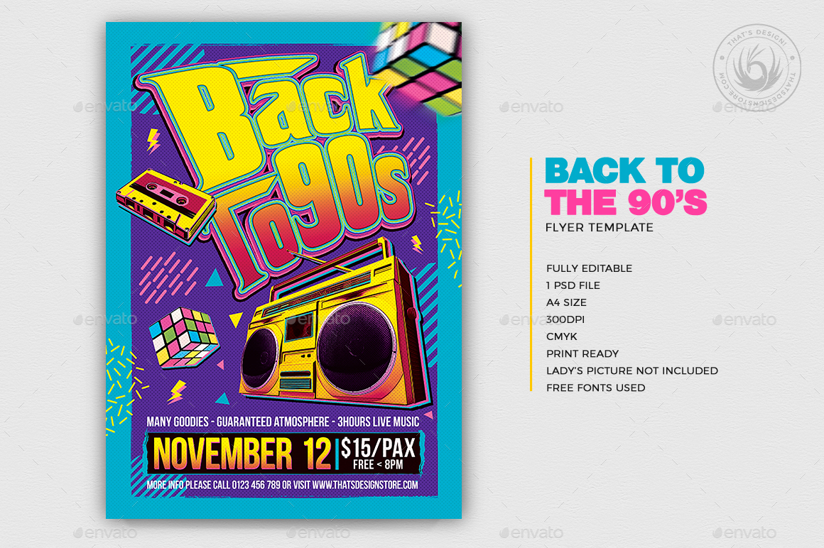 Back to the 90s Flyer Template, Print Templates | GraphicRiver