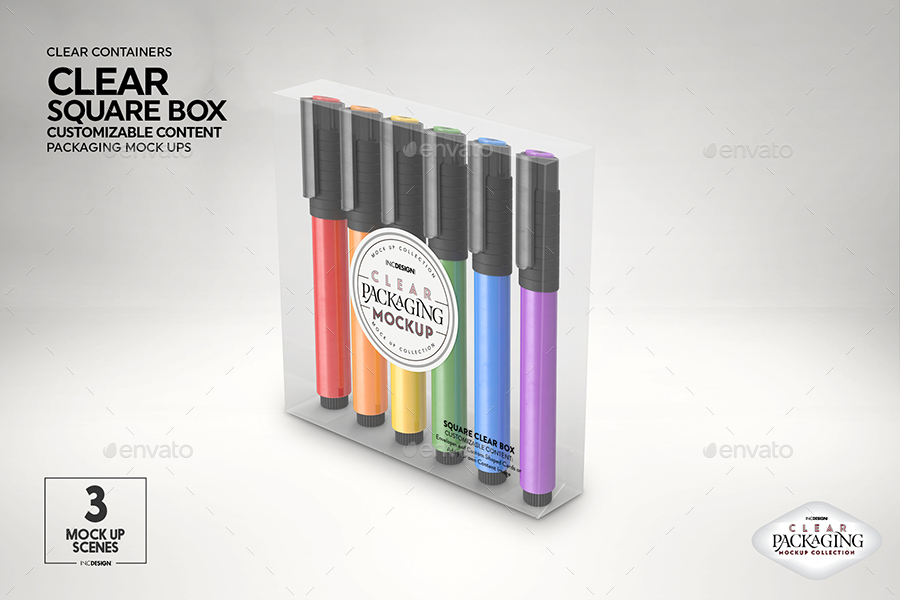 Clear Square Boxes with Customizable Content Packaging Mockup, Graphics