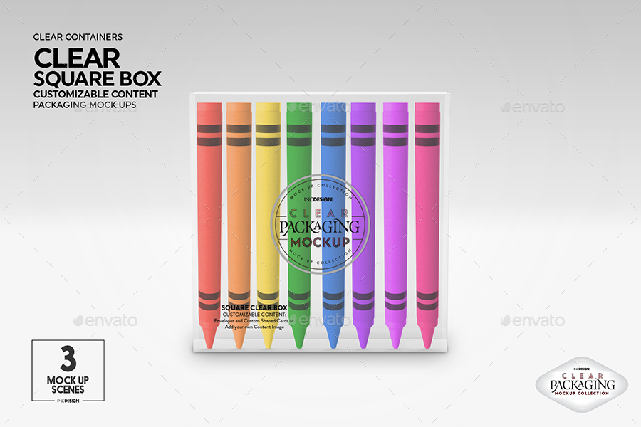 Clear Square Boxes with Customizable Content Packaging Mockup, Graphics