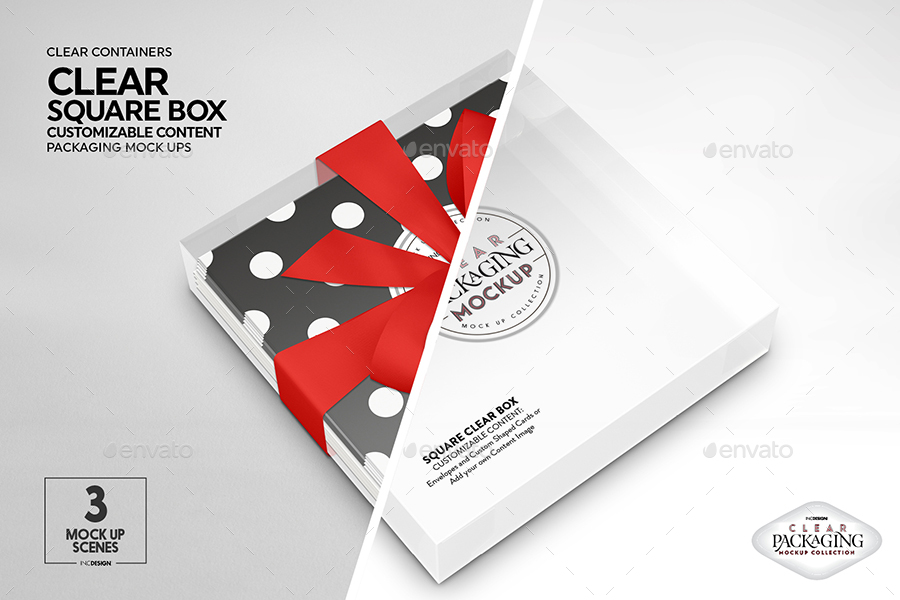 Clear Square Boxes with Customizable Content Packaging Mockup, Graphics