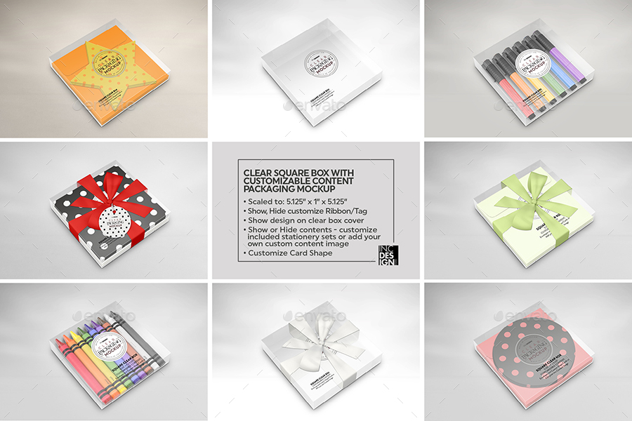 Clear Square Boxes with Customizable Content Packaging Mockup, Graphics