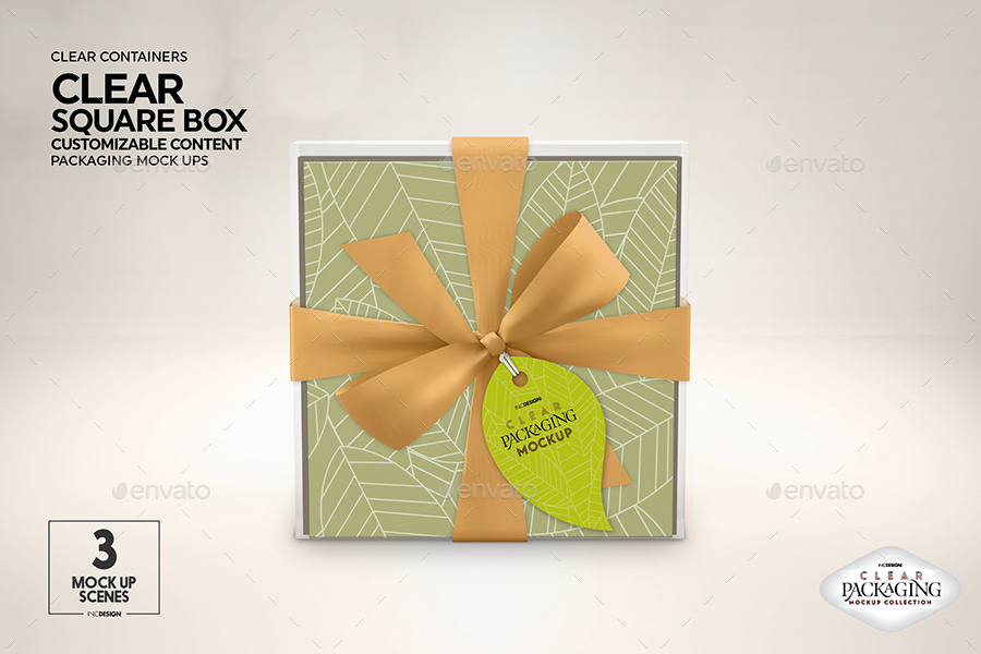 Clear Square Boxes with Customizable Content Packaging Mockup, Graphics