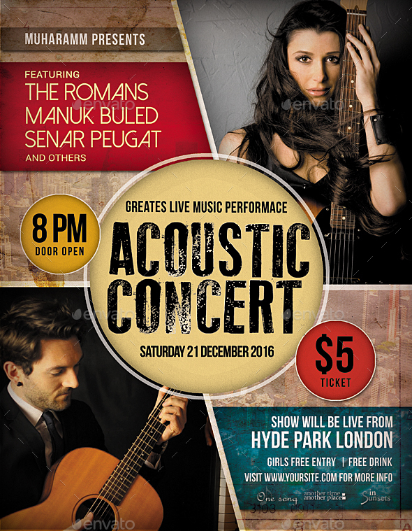 Acoustic Concert Flyer / Poster, Print Templates | GraphicRiver