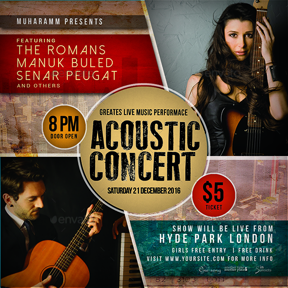 Acoustic Concert Flyer / Poster, Print Templates | GraphicRiver