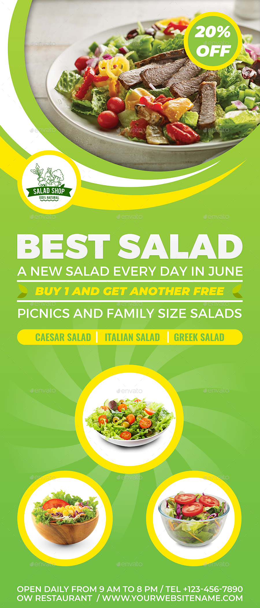 Salad Restaurant Signage Banner Roll Up Template Vol.2, Print Templates