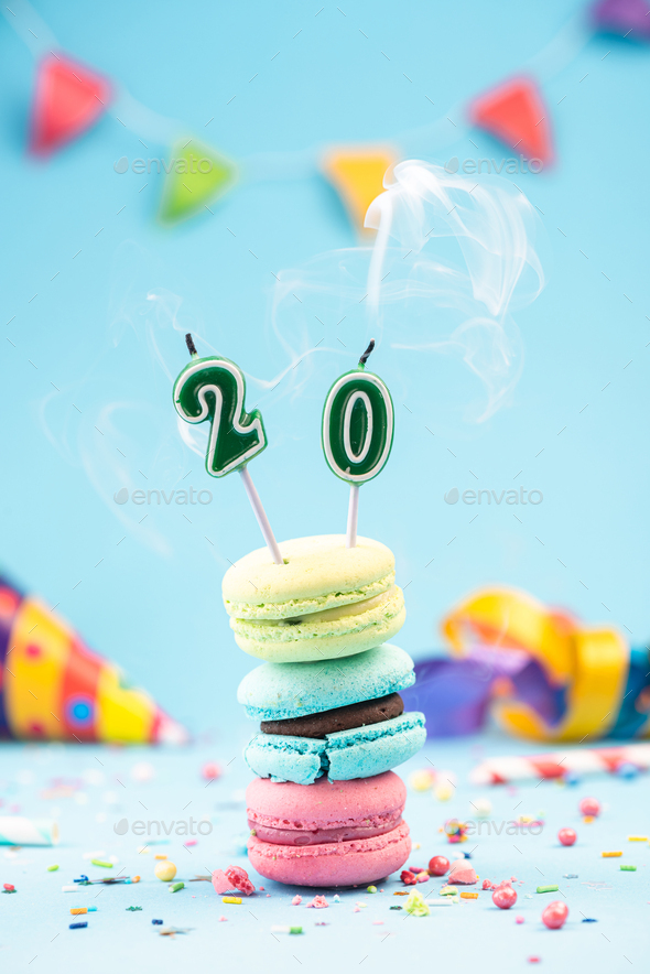 Twentieth 20th Birthday Card with Candle Blown Out in Colorful M Stock ...