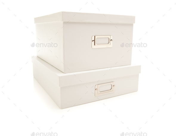 Two Stacked White File Boxes with Lids Isolated on a White Background ...
