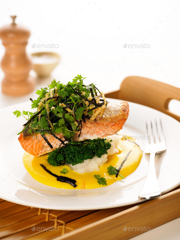 Salmon Entree Dish Stock Photo by Picsuite | PhotoDune
