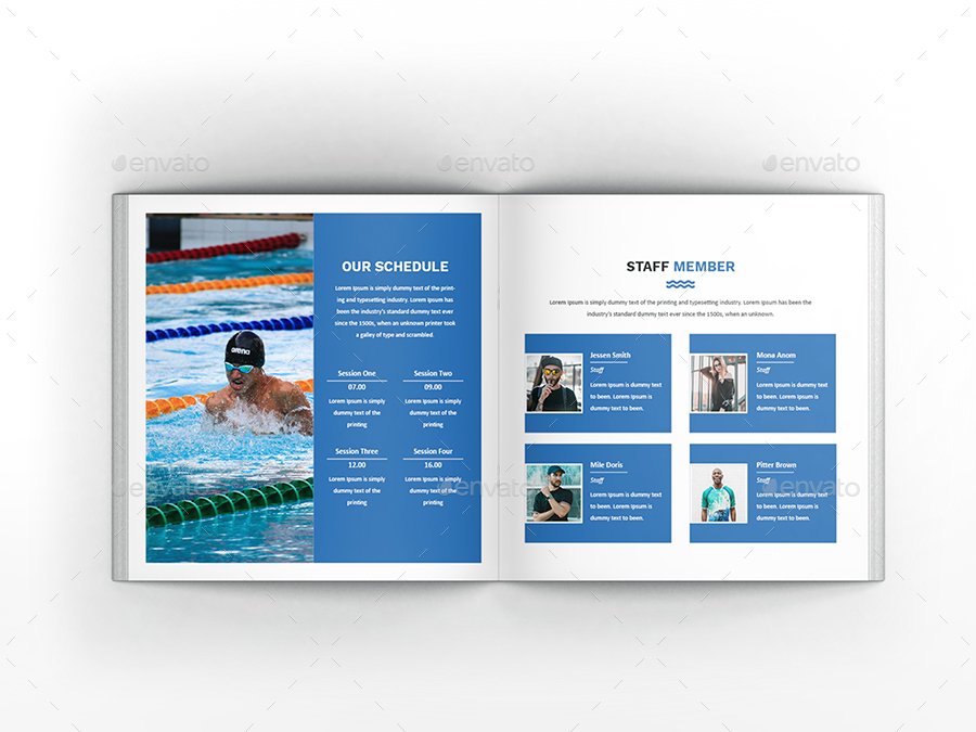 Swimming Square Brochure Template, Print Templates | GraphicRiver
