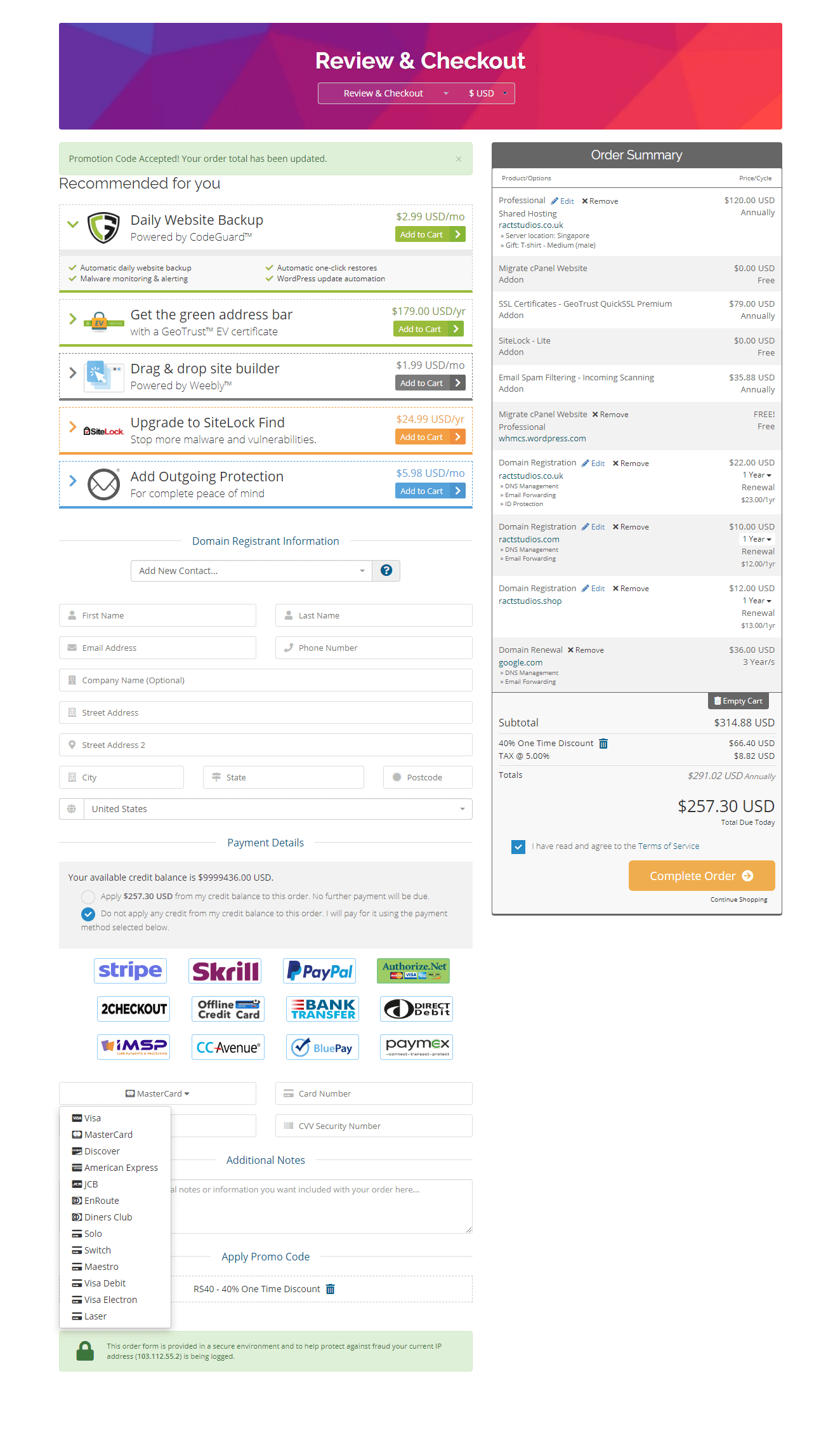 Flip Hosting Cart - WHMCS Order Form Template - One Page Review ...