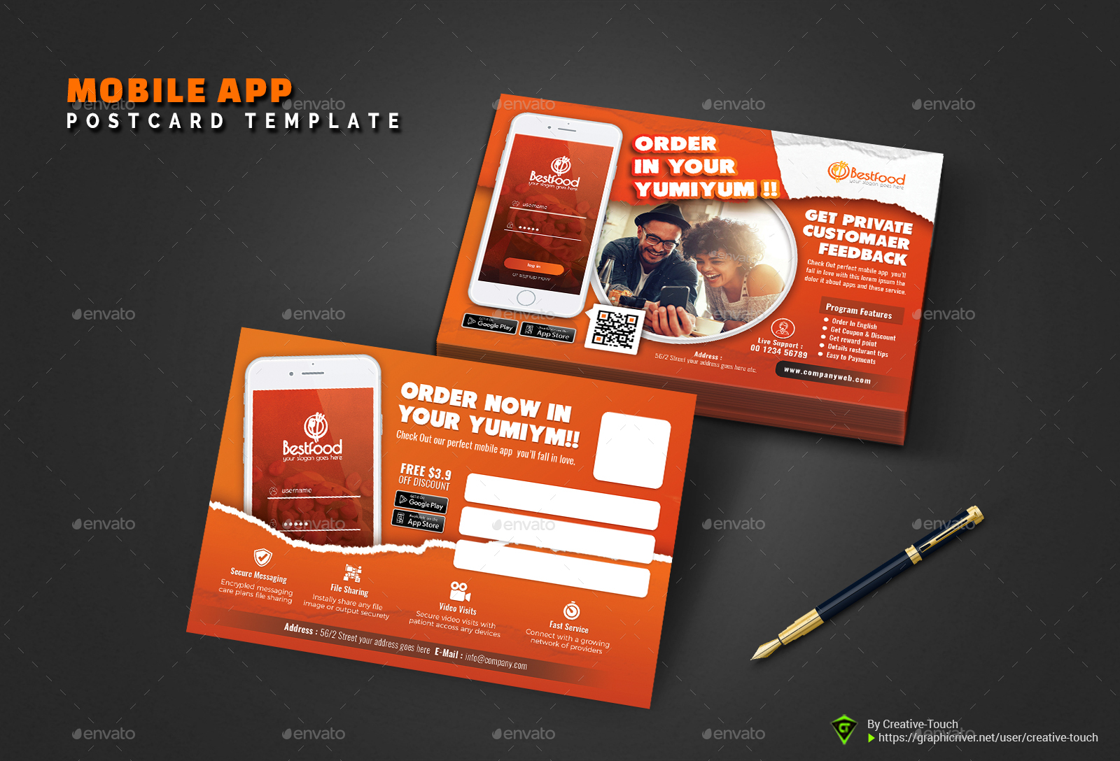 Mobile App Postcard Template, Print Templates | GraphicRiver