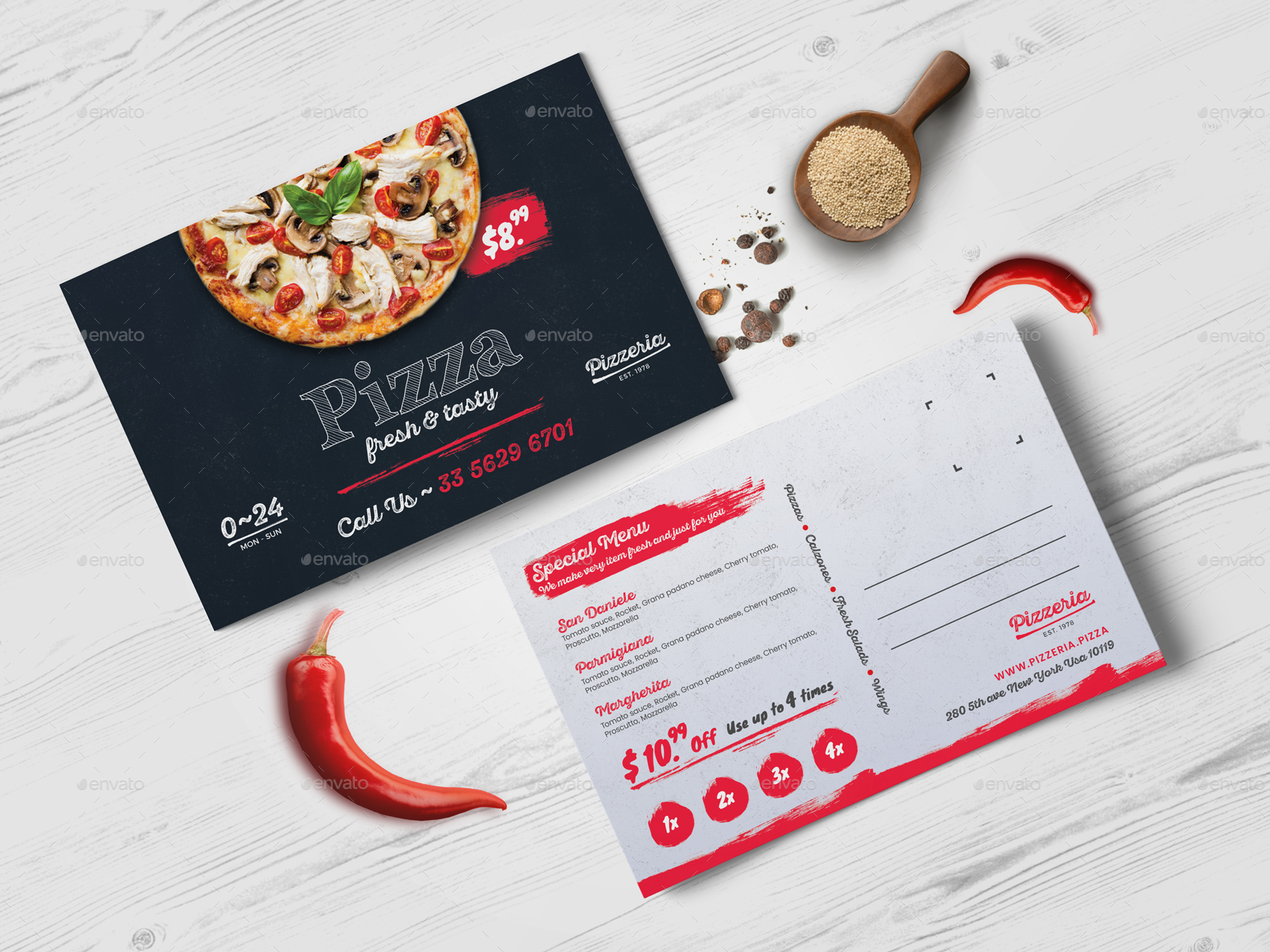Pizza Postcard, Print Templates | GraphicRiver
