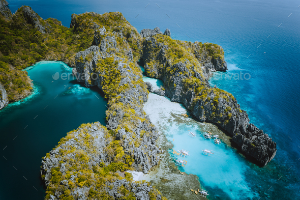 Palawan, Philippines aerial drone natural scenery of turquoise lagoon ...