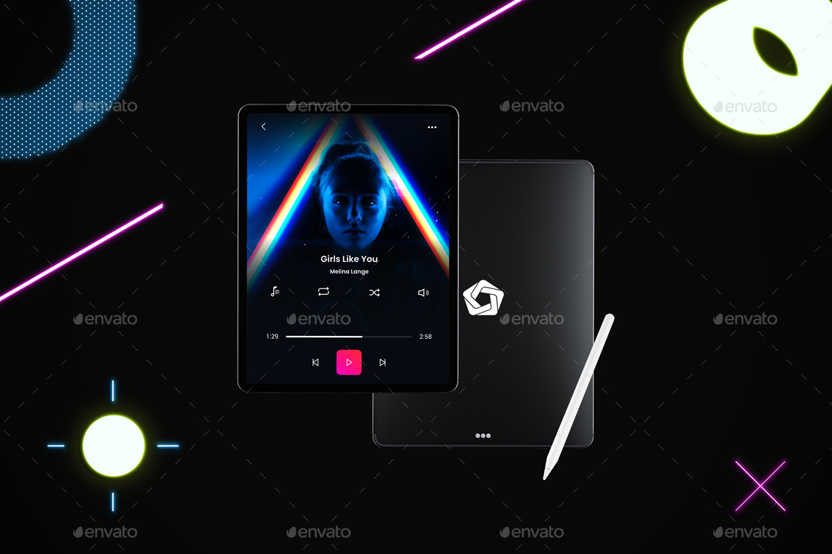 Neon Tablet Pro Mockup by QalebStudio | GraphicRiver