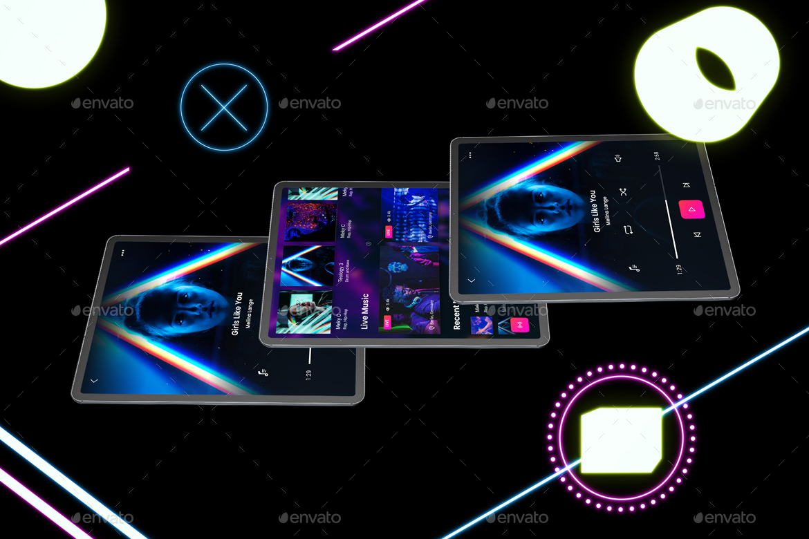 Neon Tablet Pro Mockup by QalebStudio | GraphicRiver