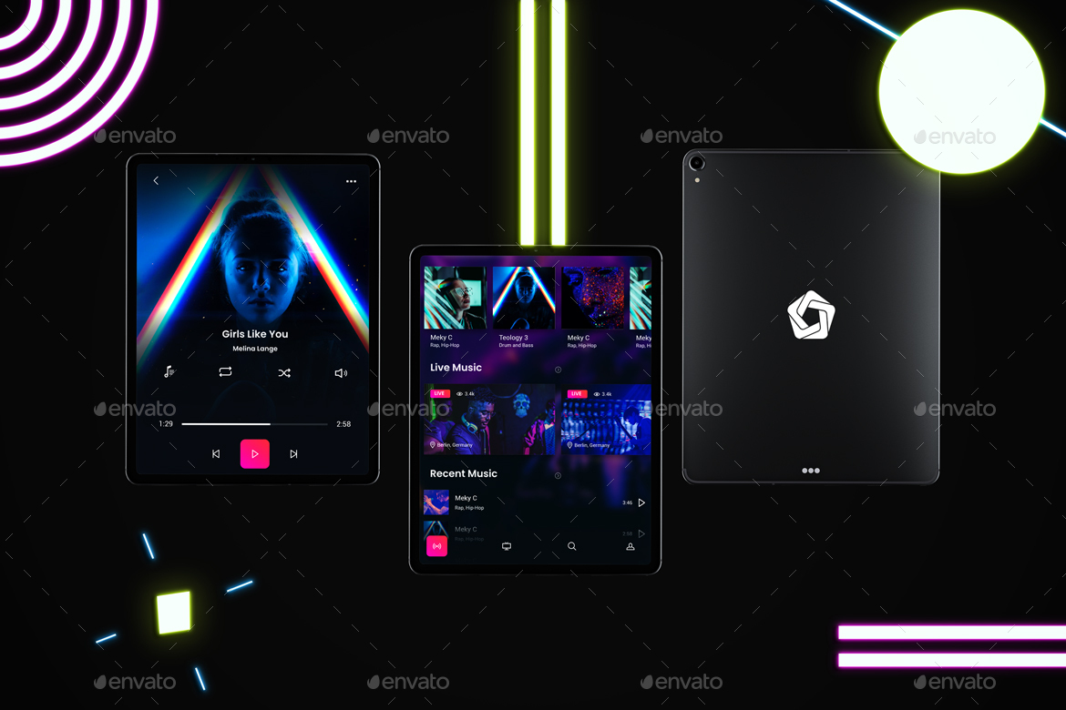 Neon Tablet Pro Mockup by QalebStudio | GraphicRiver