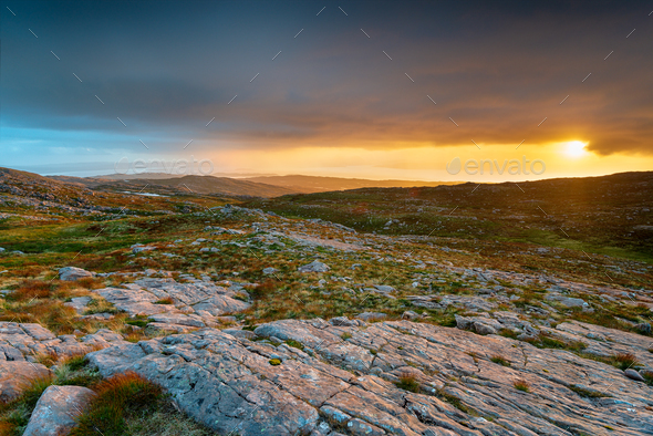 Dramatic sunset from the Applecross mountain pass known as the B Stock ...