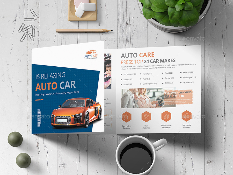 Auto Car Square Trifold Brochure, Print Templates | GraphicRiver