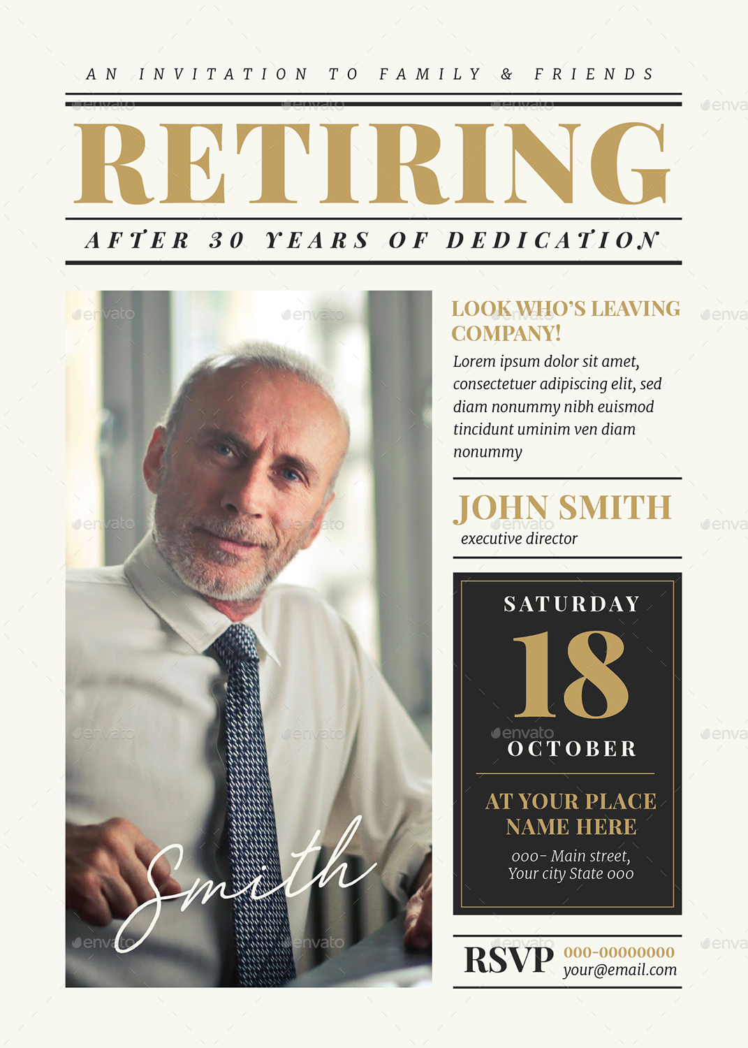 Newspaper Retirement Invitation, Print Templates | GraphicRiver