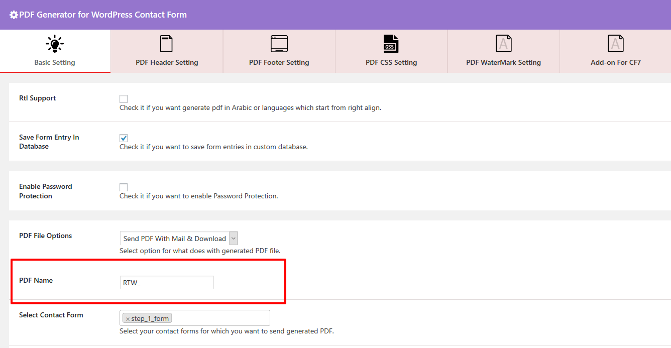 WordPress Contact Form 7 PDF & Database by RedefiningTheWeb | CodeCanyon