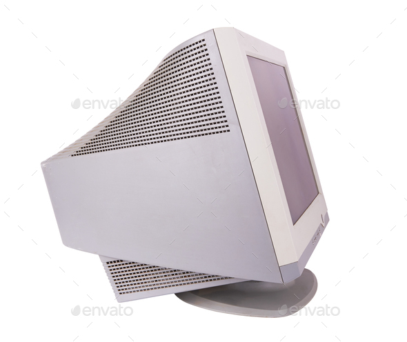 old computer monitor isolated on white background Stock Photo by pioneer111