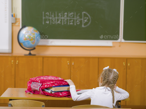 Little girl in school class at the lesson Stock Photo by oleghz | PhotoDune