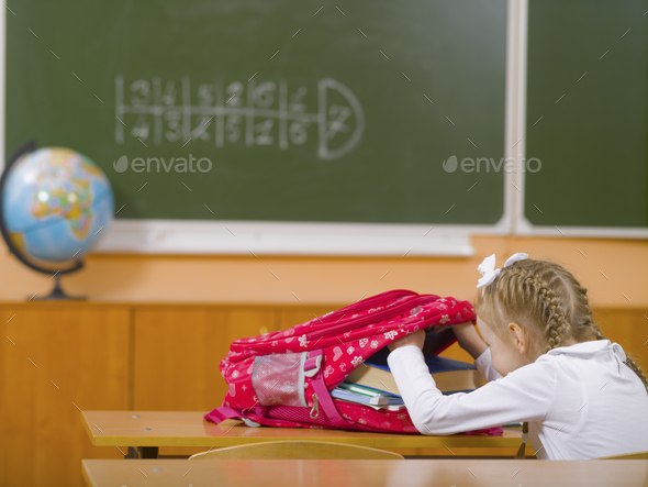 Little girl in school class at the lesson Stock Photo by oleghz | PhotoDune