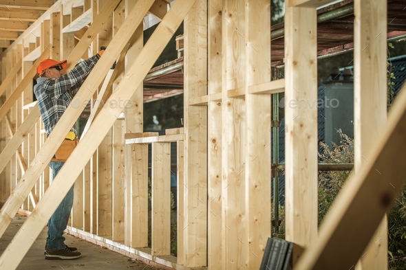 Wood House Construction Job Stock Photo by duallogic | PhotoDune