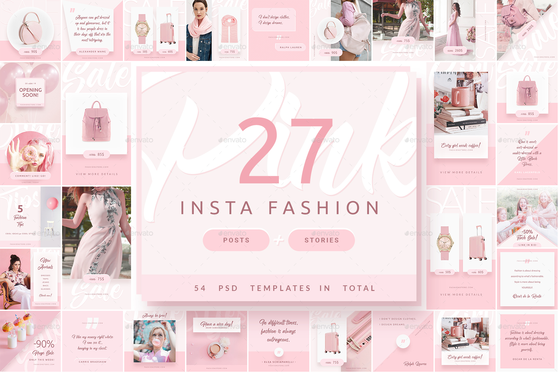 Pink Fashion - Instagram Posts & Stories, Web Elements | GraphicRiver