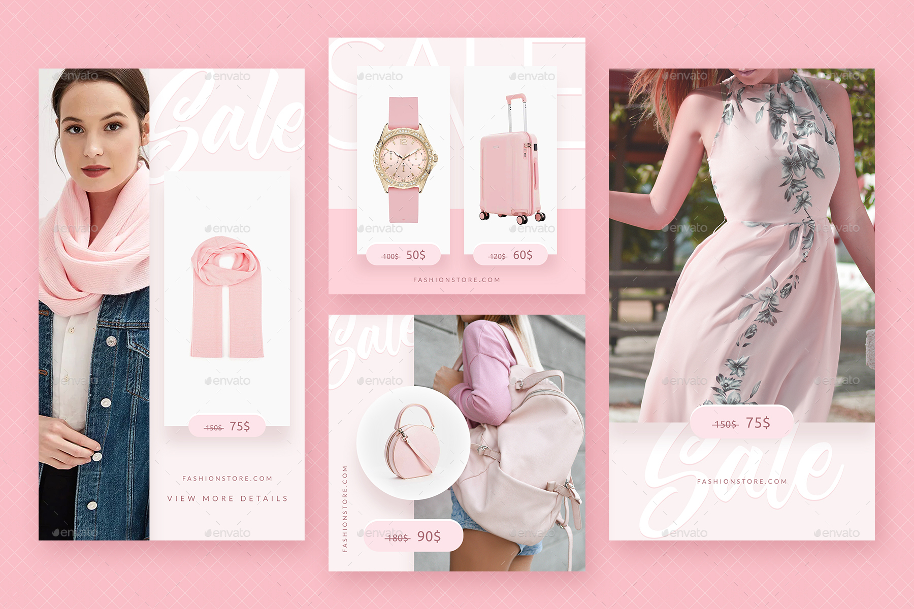 Pink Fashion - Instagram Posts & Stories, Web Elements | GraphicRiver
