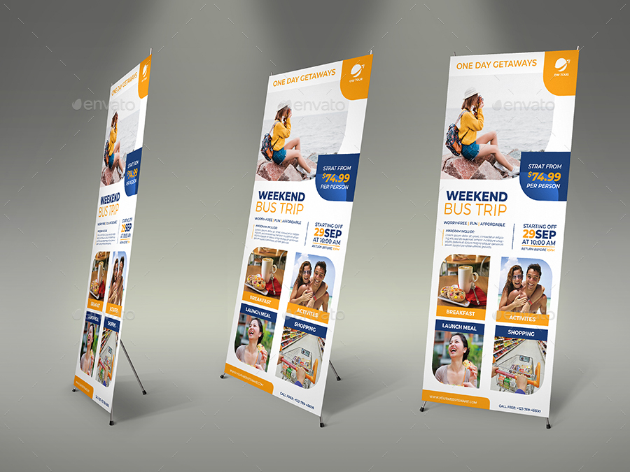 Bus Trip Signage Banner Roll Up Template, Print Templates | GraphicRiver